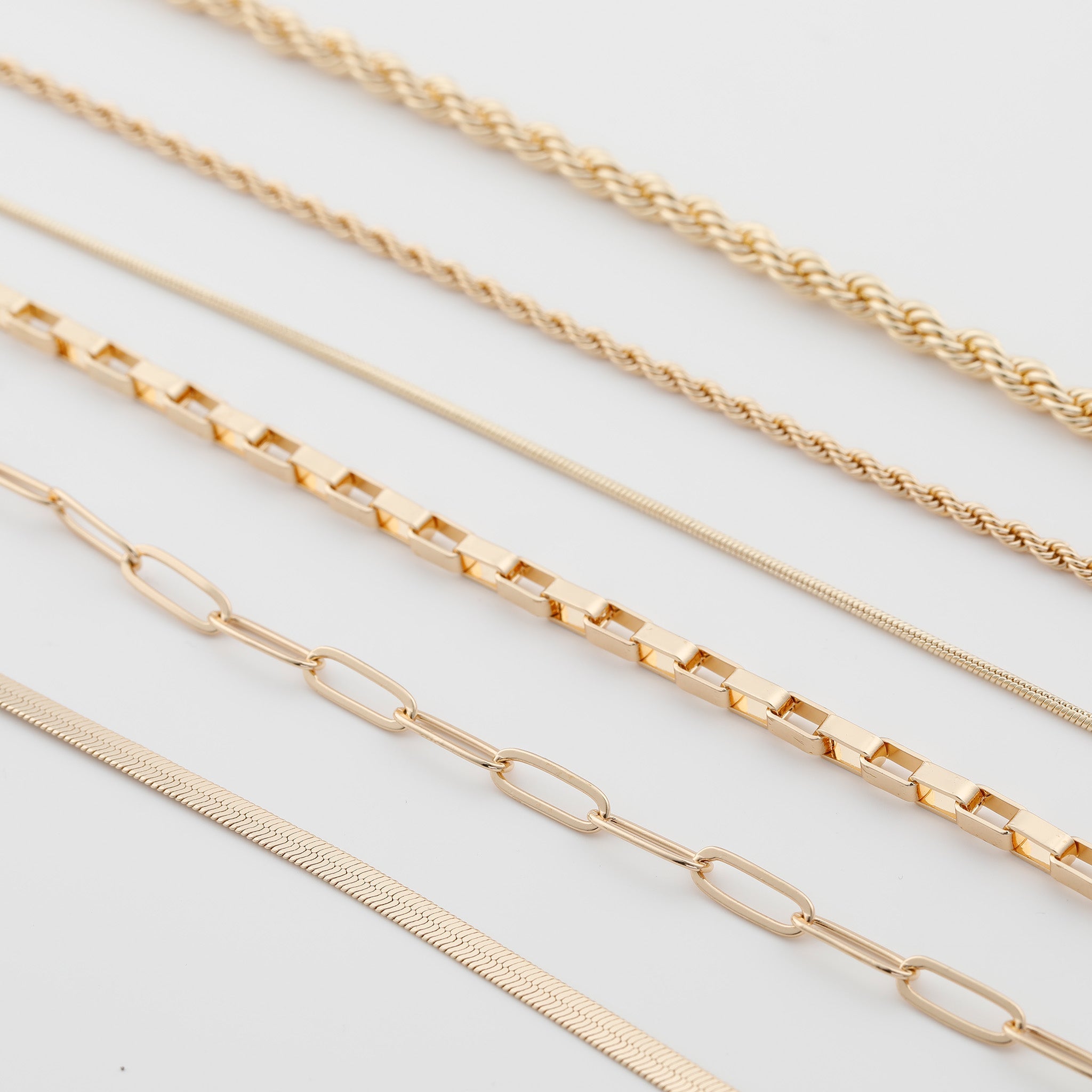 Chunky Gold Layered Necklace Herringbone / Box / Paperclip